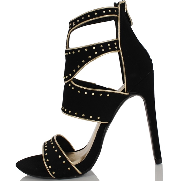 Shoes | Sumac Black Studded Strappy Cutout Ankle High Heel | Poshmark